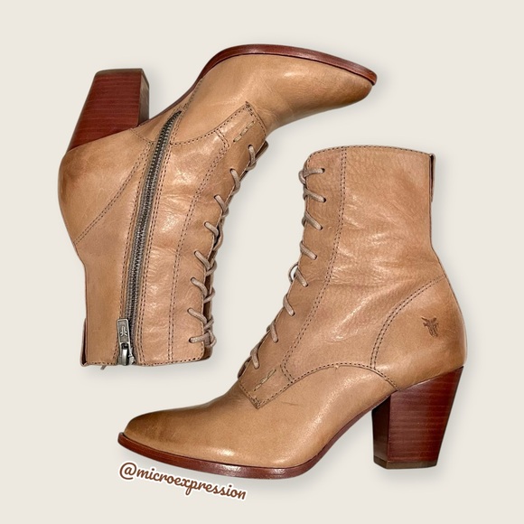 Frye | Shoes | 389 Frye Renee Lace Up Tan Taupe Zip Up Genuine Leather ...